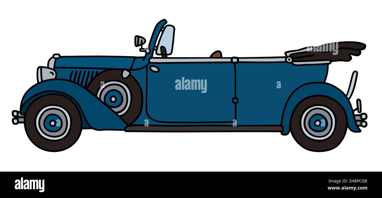 Hand drawing of vintage blue convertible Stock Photo - Alamy