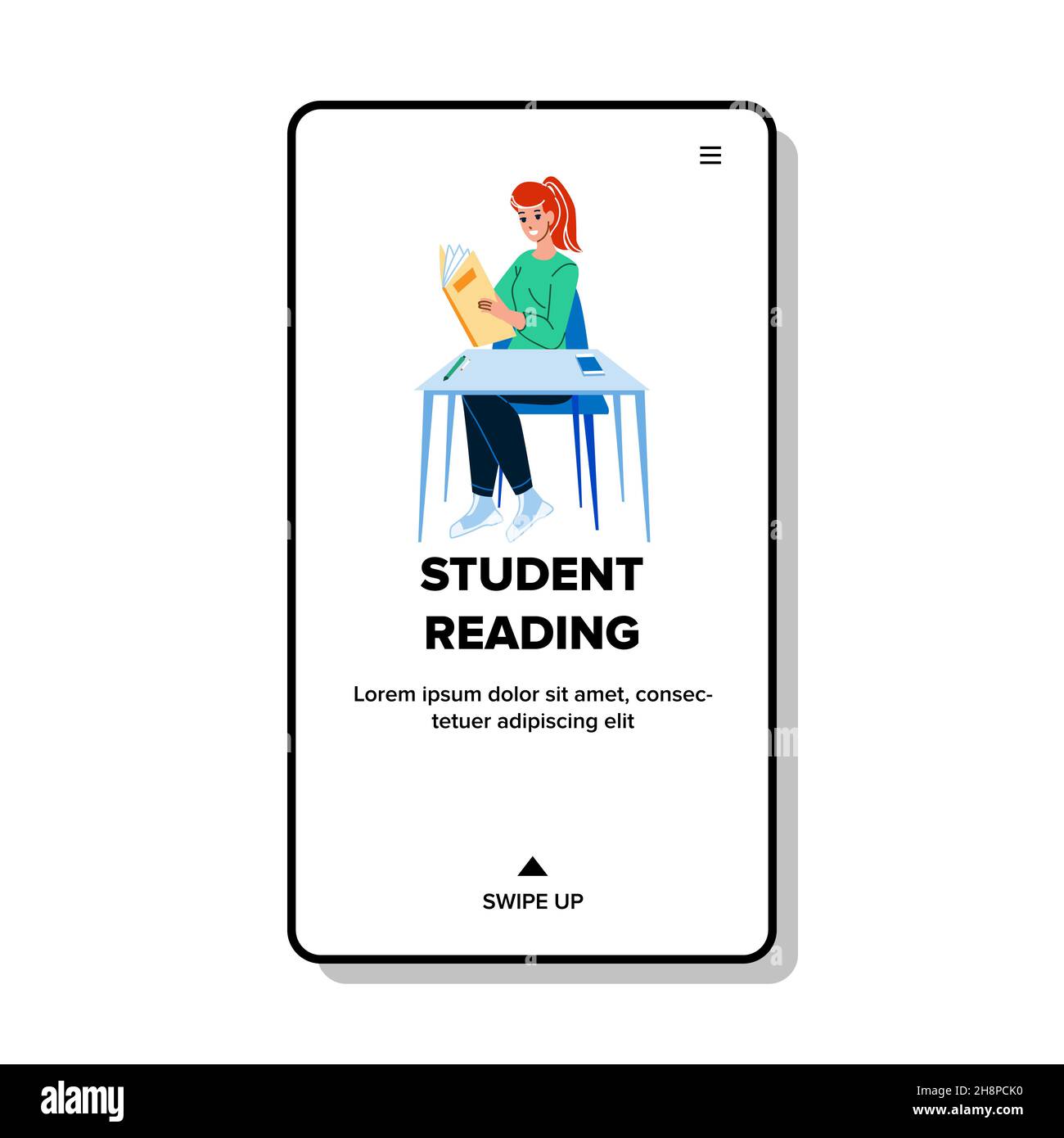 Student Reading Book In College Classroom Vector Stock Vector Image ...