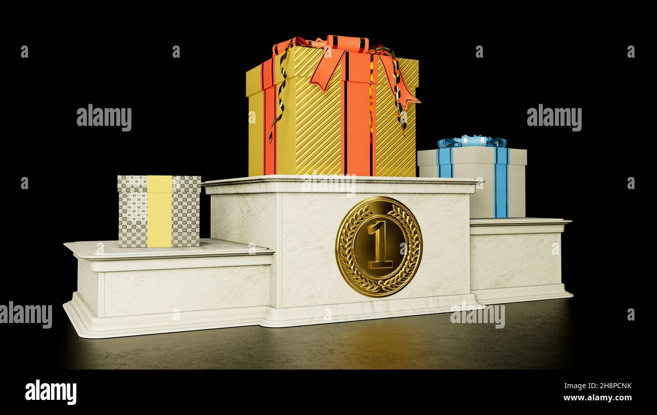 winners podium with presents - big prize concept, isolated - object 3D ...