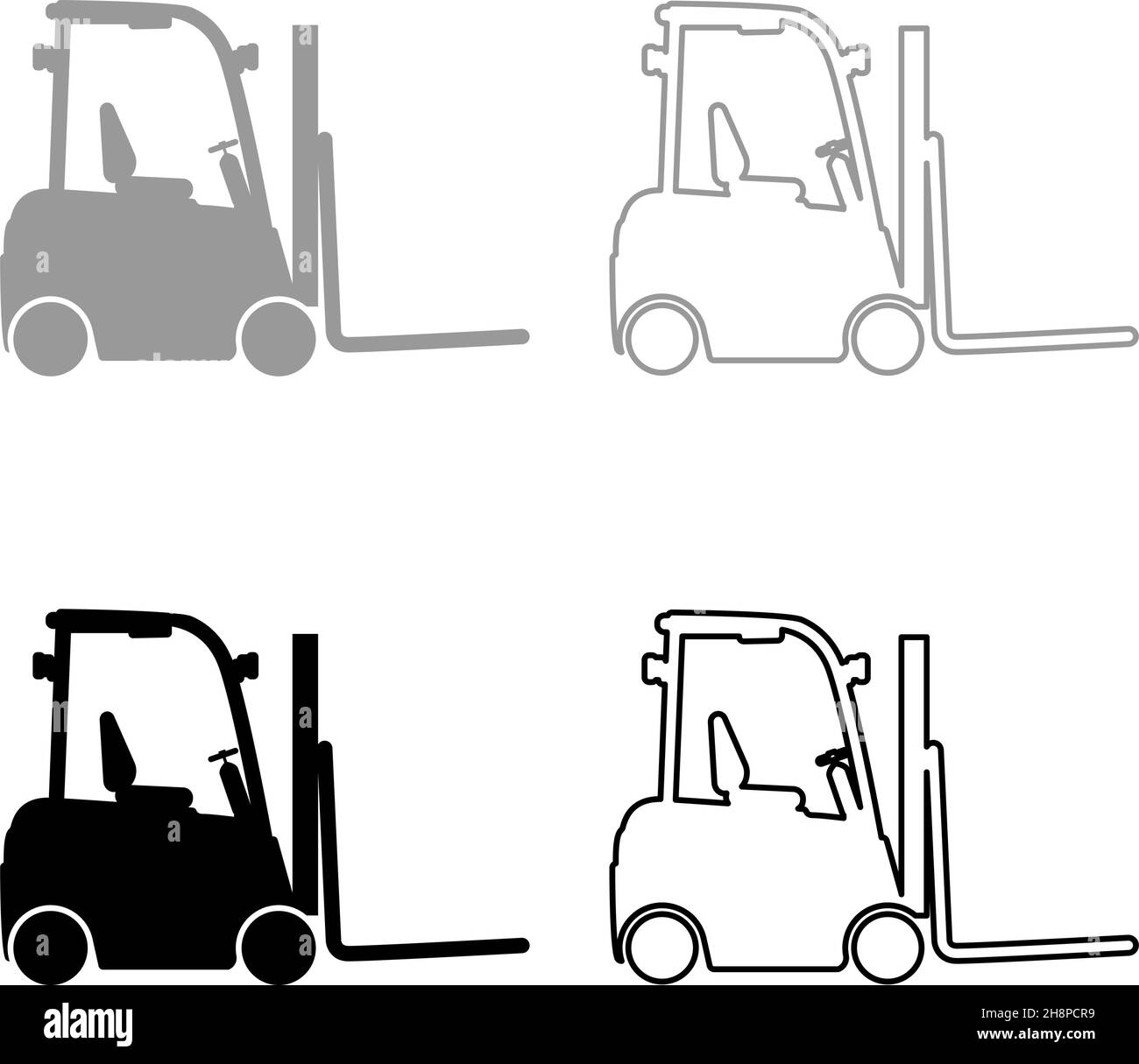 Forklift Loader Fork lift warehouse truck silhouette set icon grey ...