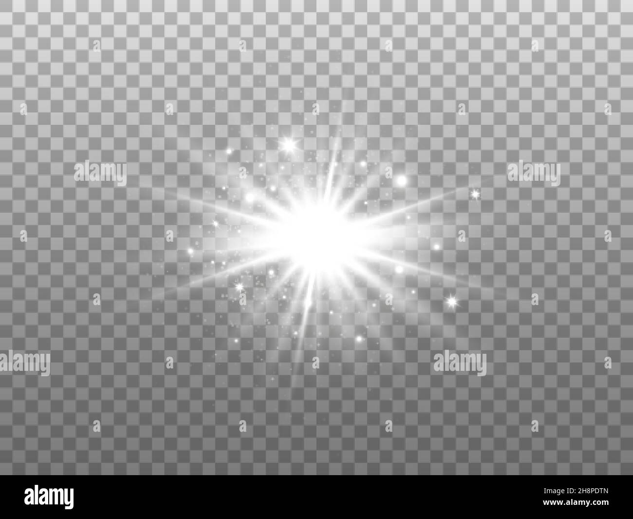 Glowing star isolated on transparent backdrop. White explosion with ...
