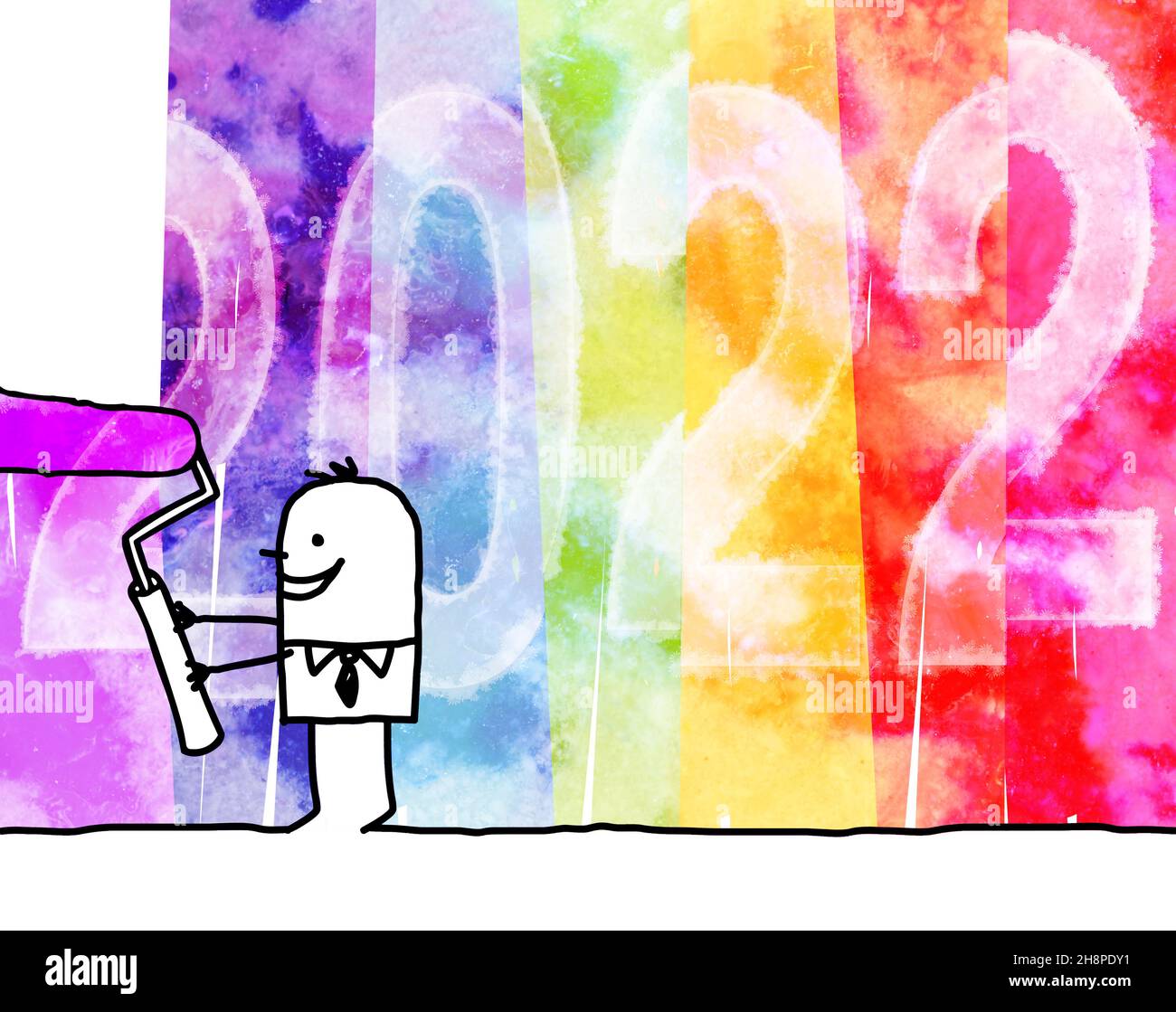 hand draw Cartoon Man Painting a Colorful Background with 2022 sign ...