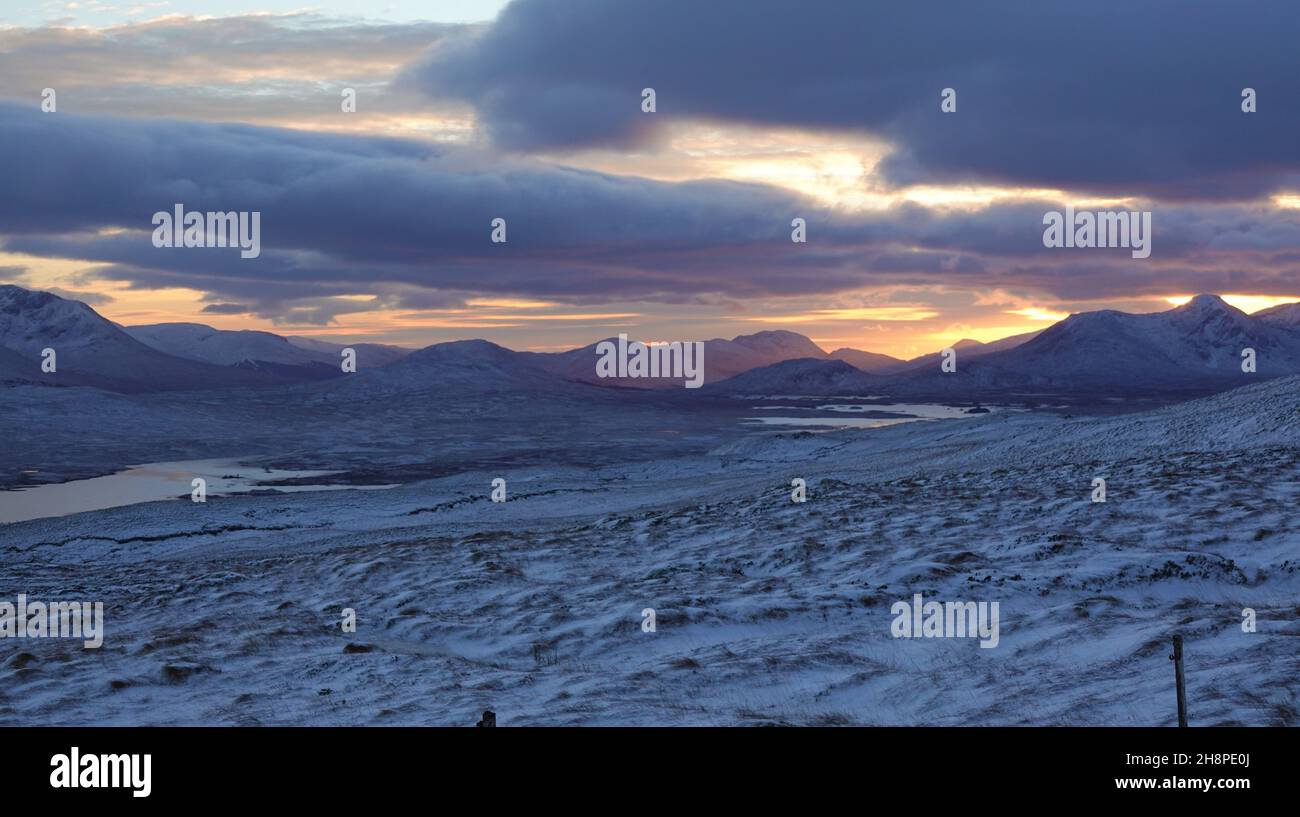 Winter sunset across Loch Laidon and Loch Ba, Scottish Highlands Stock ...
