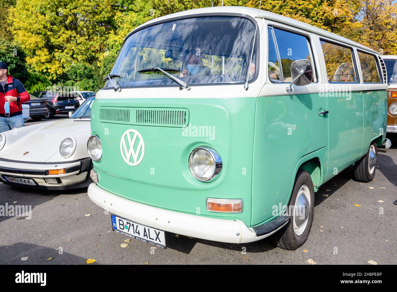 Bucharest, Romania, 24 October 2021: Vivid green Volkswagen combi ...