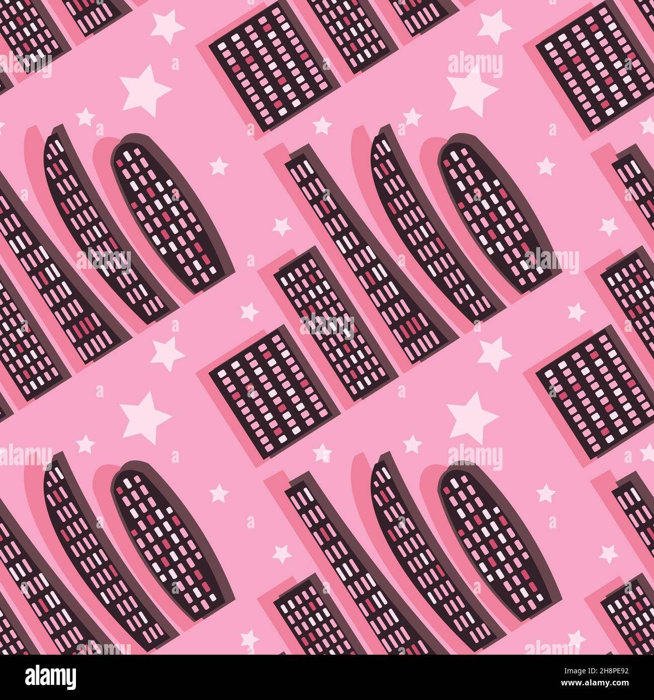 Pattern, endless ribbon on a square background - a stylized night city ...