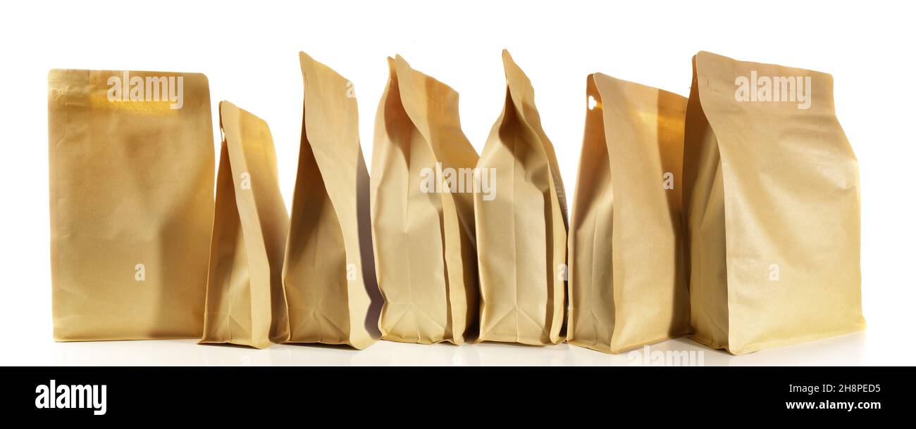 Different size paper bags isolated on white Background - Banner Stock ...