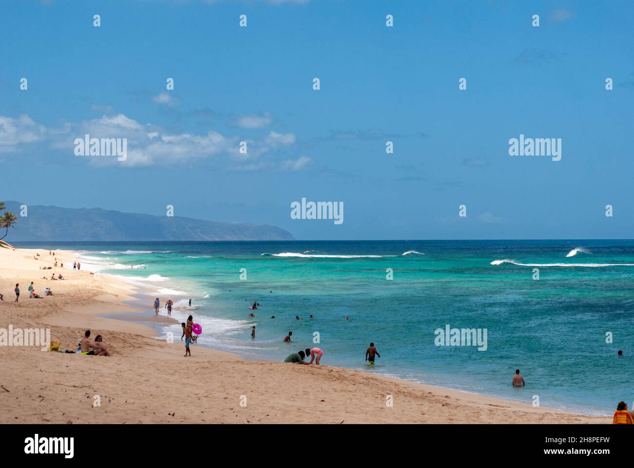 Oahu, Hawaii - May 02, 2015: Public beach with people relaxing Stock ...