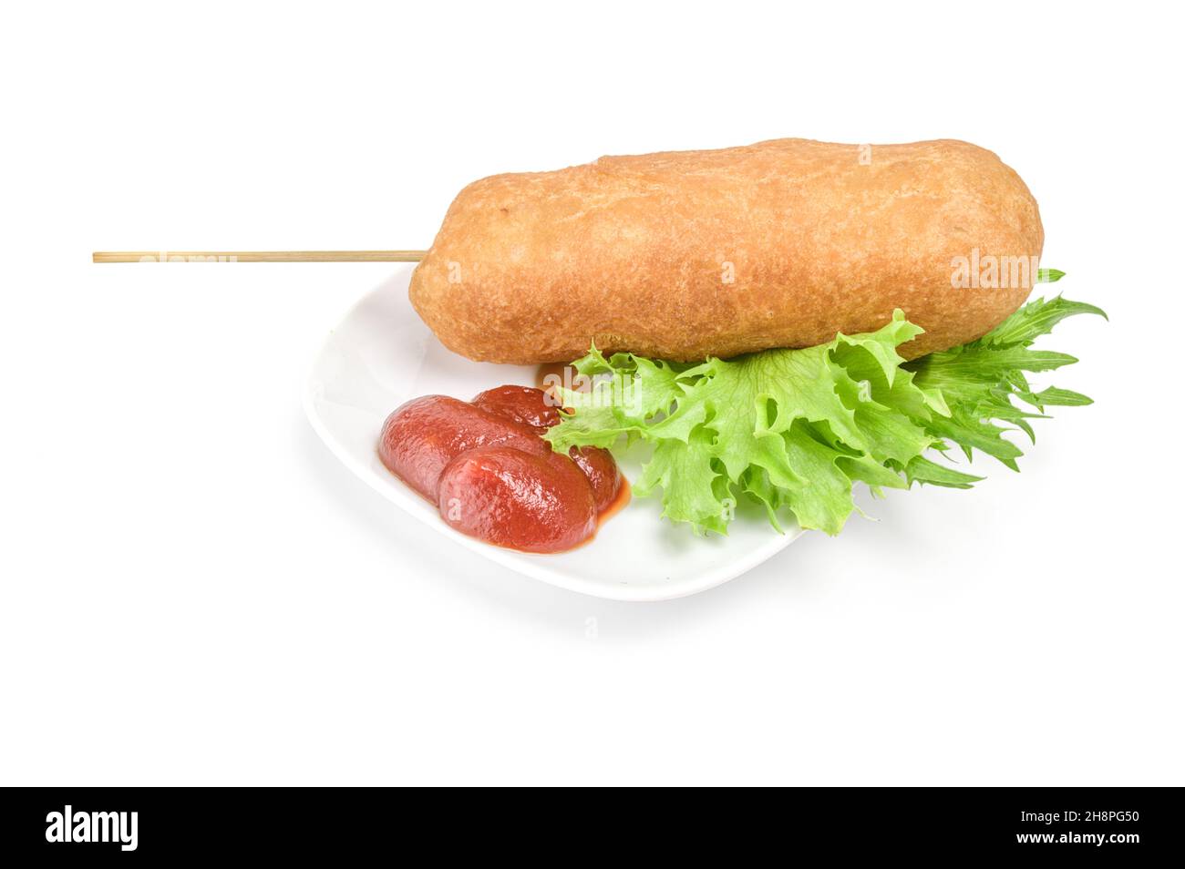 Corn dog with mustard isolated on white background cutout Stock Photo ...