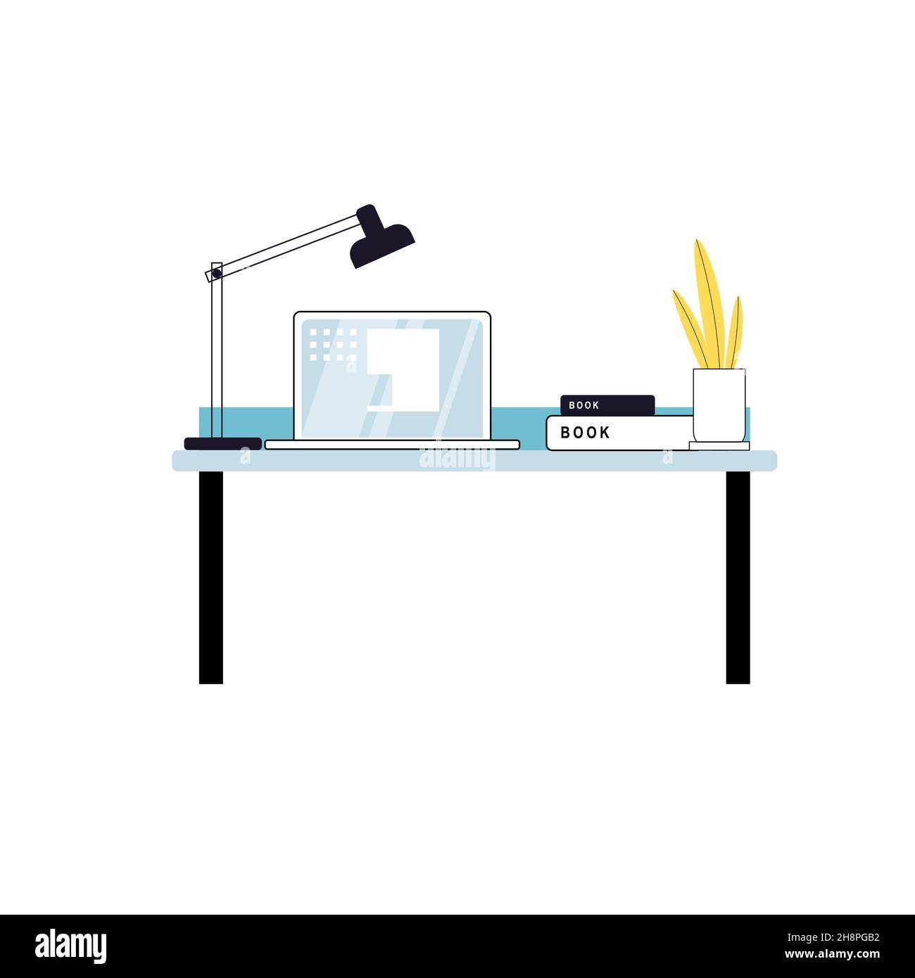 Flat cartoon laptop on work desk,electronic equipment,furniture and ...