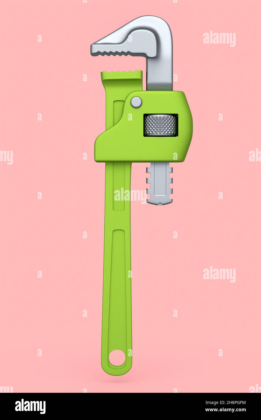 Adjustable pipe wrench, spanner or plumbing tool isolated on pink ...