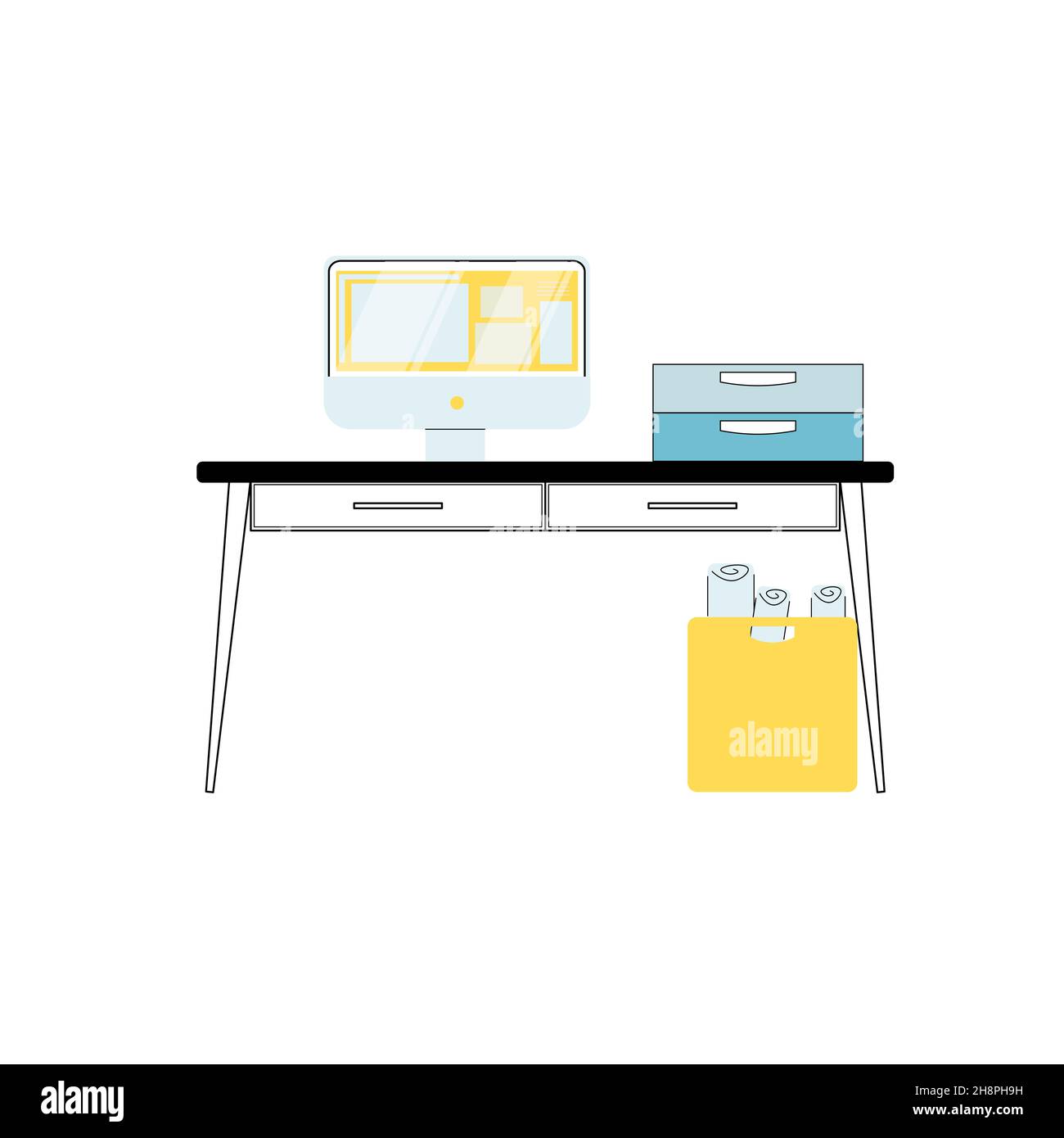 Flat cartoon computer monitor on work desk,electronic equipment ...