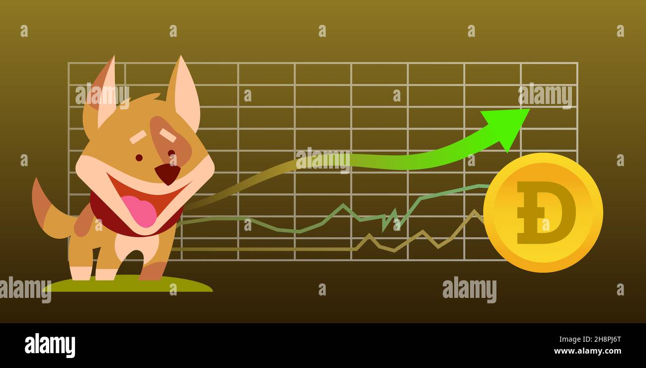Multicolored dogecoin jump up scheme and cartoon dog drawing for ...