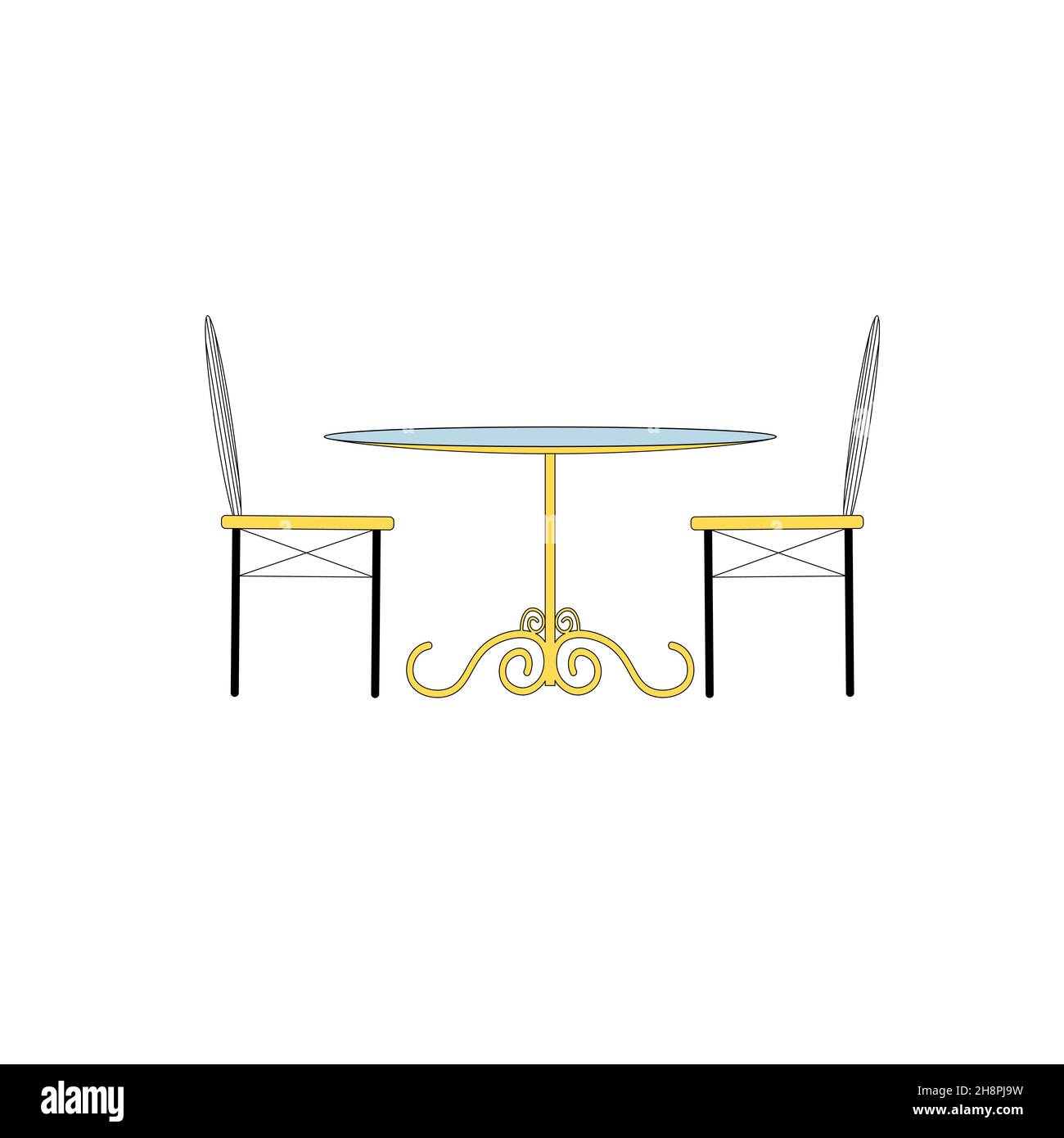 Flat cartoon table and couple of chairs,room interior elements for home ...