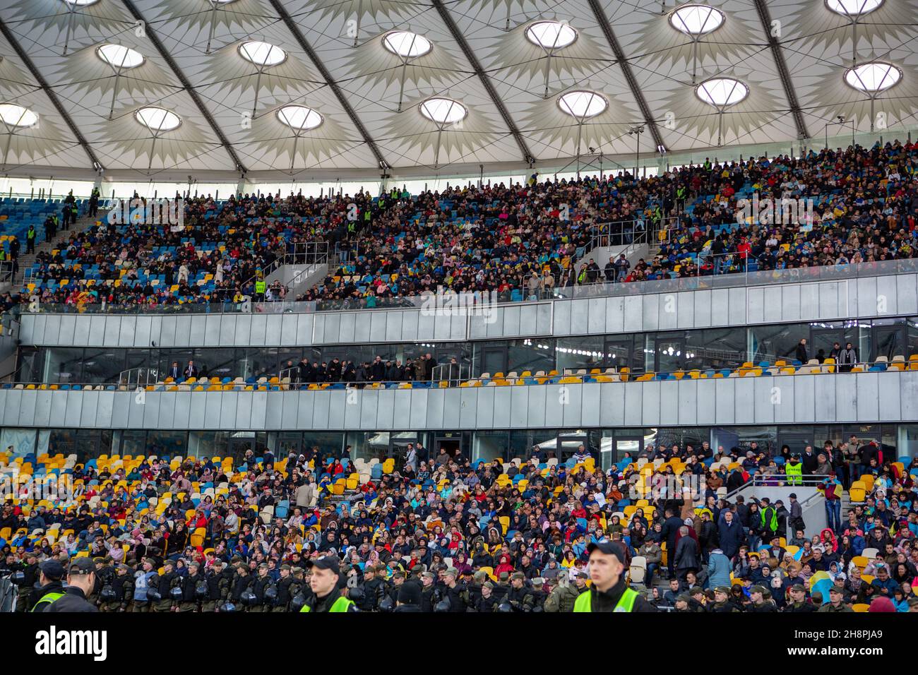 Kiev, Ukraine April 19, 2019: crowd of spectators, police, army and ...