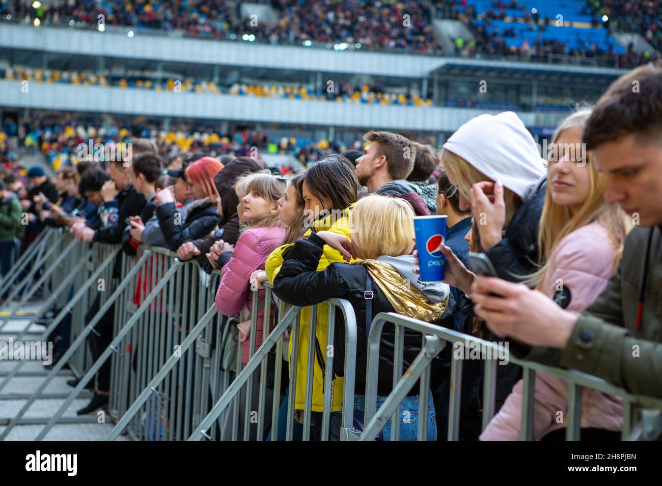 Kiev, Ukraine April 19, 2019: crowd of spectators, police, army and ...