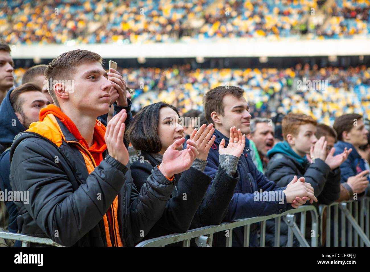 Kiev, Ukraine April 19, 2019: crowd of spectators, police, army and ...
