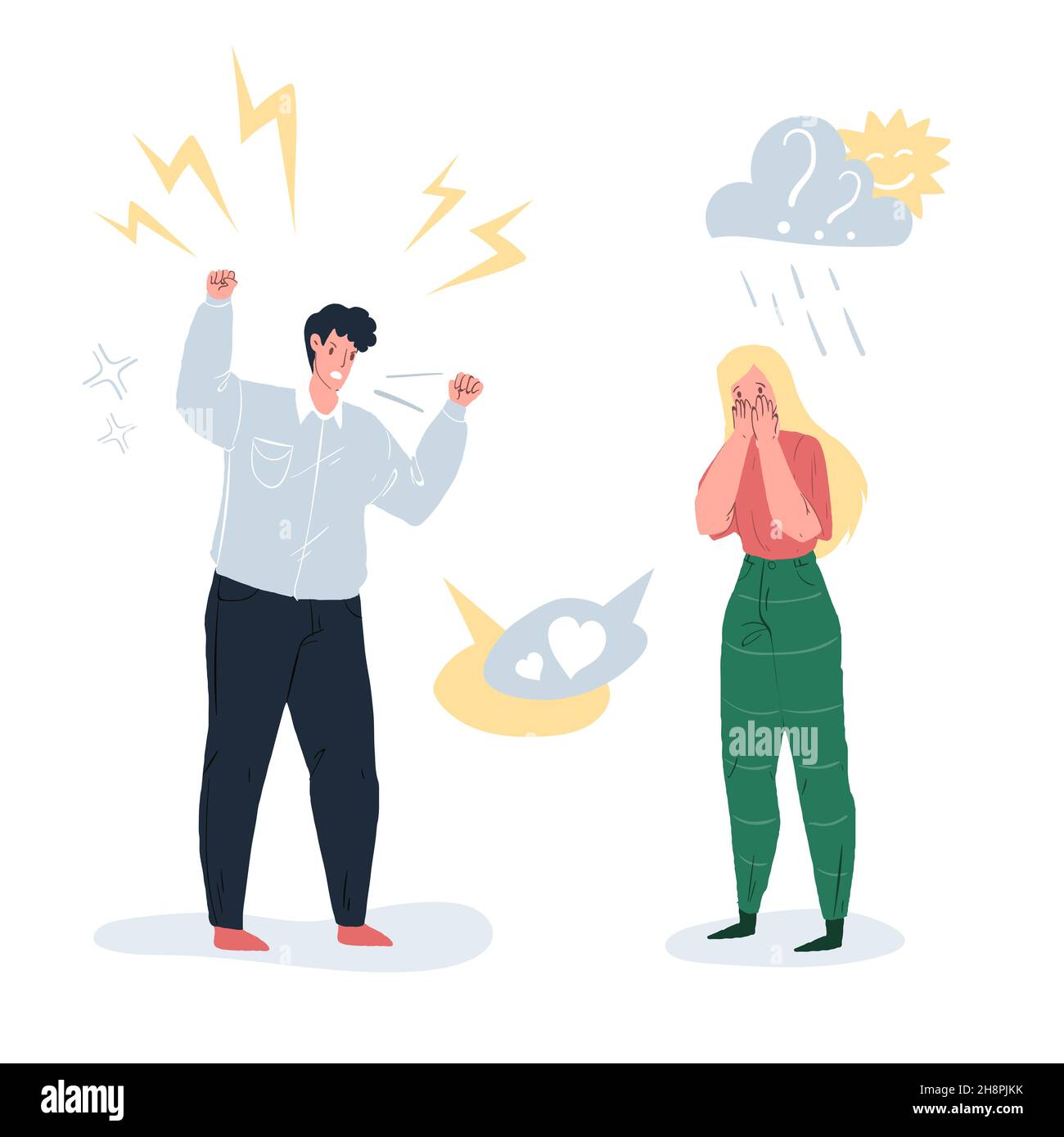Flat cartoon pair of characters in love quarrel,conflict scene vector ...