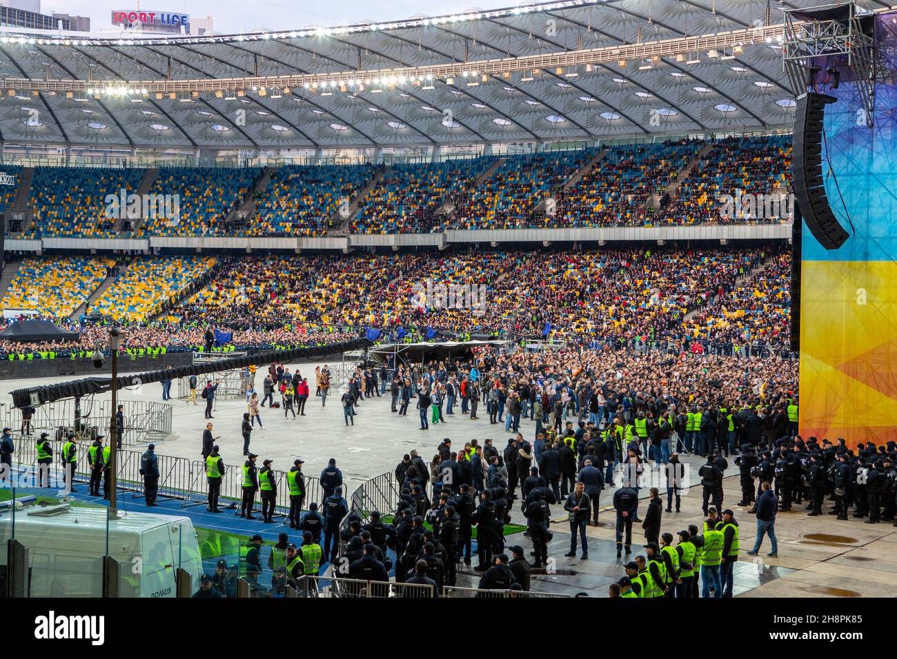 Kiev, Ukraine April 19, 2019: crowd of spectators, police, army and ...