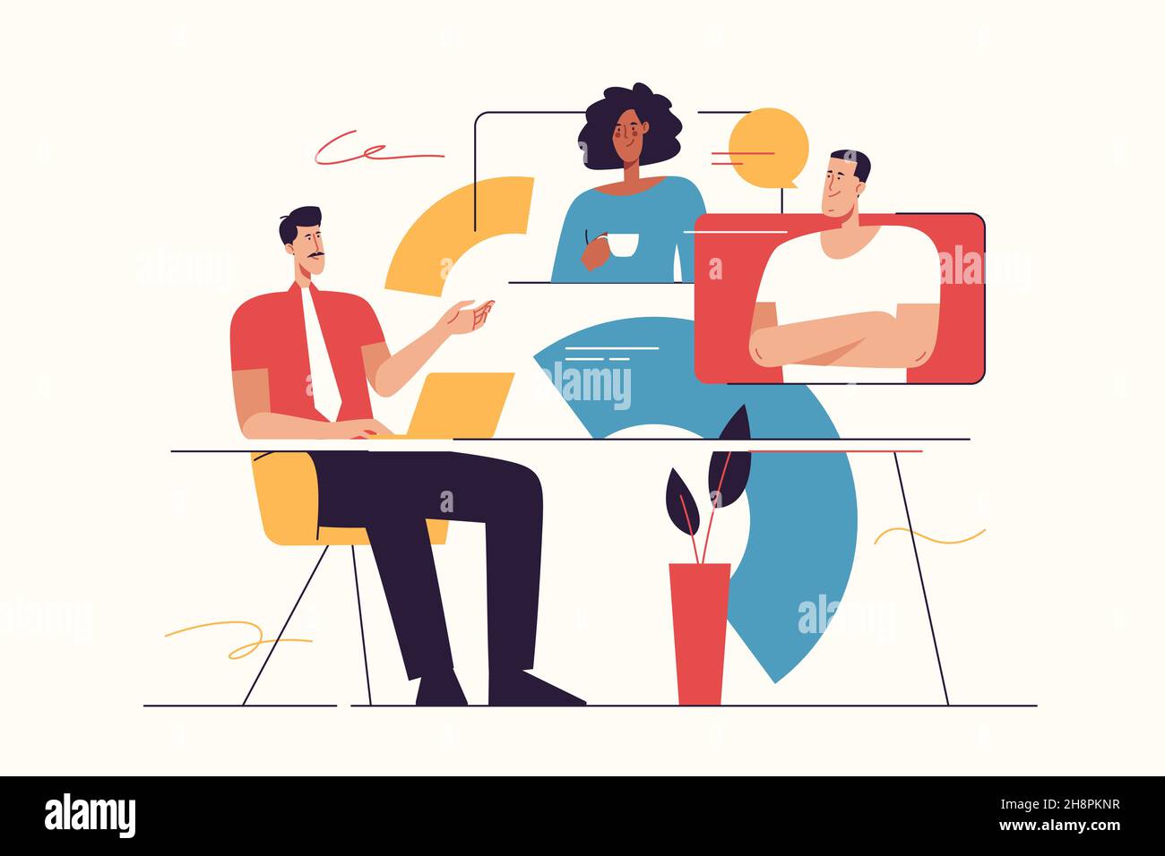 Vector illustration on the subject of video conference, online meeting ...
