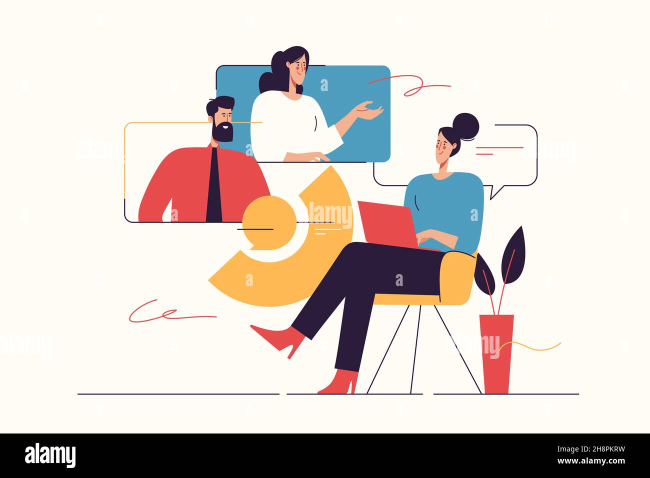 Vector illustration on the subject of video conference, online meeting ...