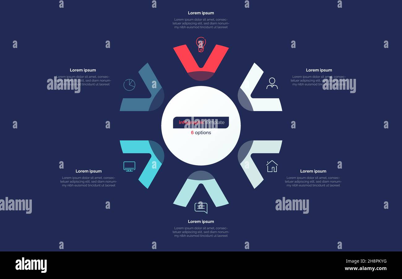 Six option circle infographic design template. Vector illustration ... Six option circle infographic design template. Vector illustration ...