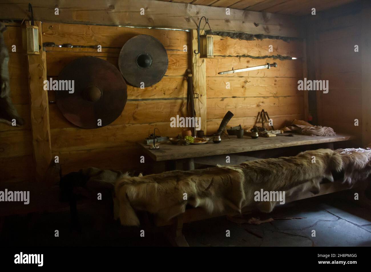 Gudvangen, Norway - Circa September 2021: Interior of a Viking house ...