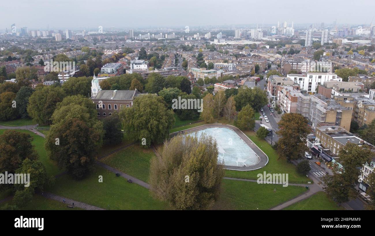 Clapham Common London skyline in background UK aerial image Stock Photo ...