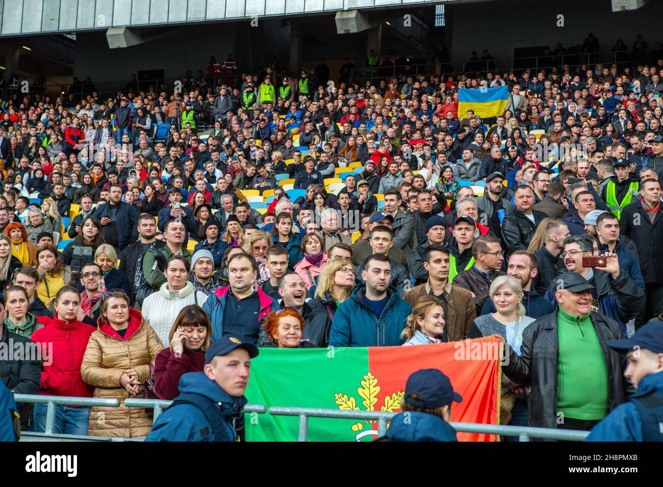 Kiev, Ukraine April 19, 2019: crowd of spectators, police, army and ...