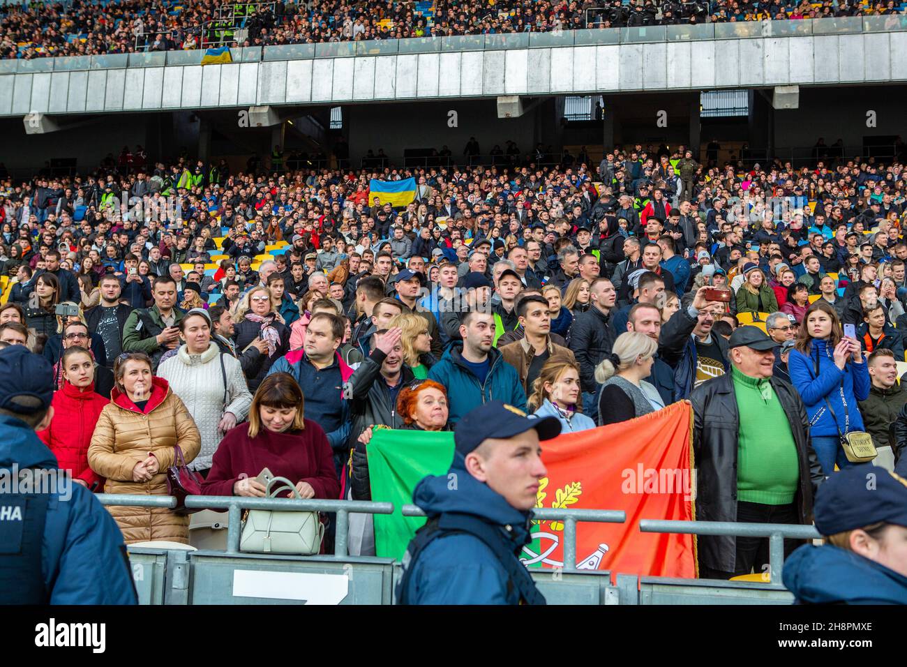 Kiev, Ukraine April 19, 2019: crowd of spectators, police, army and ...