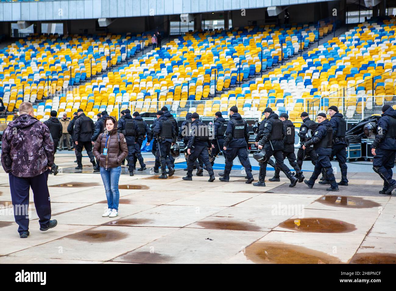 Kiev, Ukraine April 19, 2019: crowd of spectators, police, army and ...