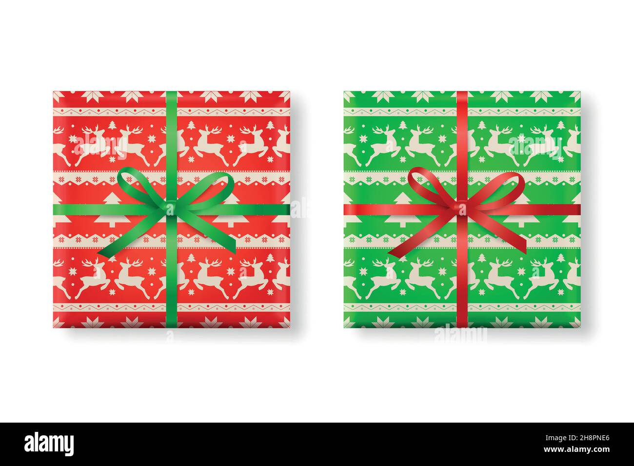 Vector 3d Realistic Paper Green, Red Christmas Gift Box, Bow Icon Set ...