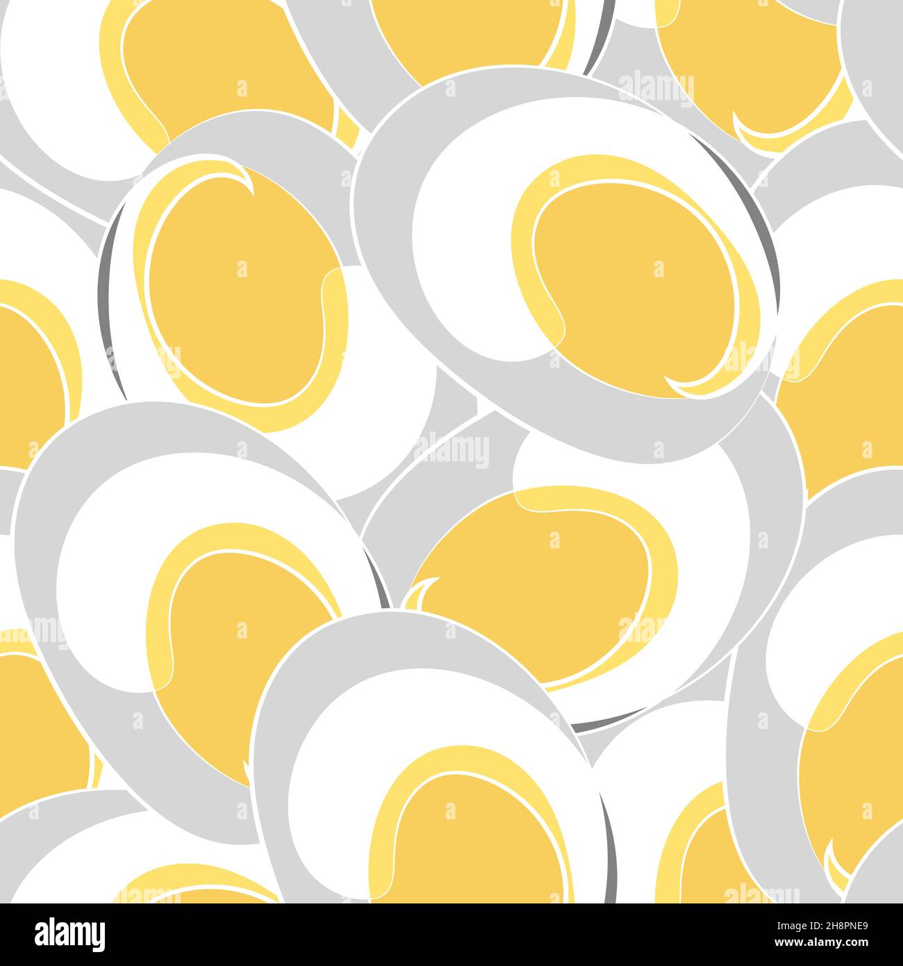 Vector seamless food pattern. Boiled eggs in a cut. Background with repeating halves of eggs top ...
