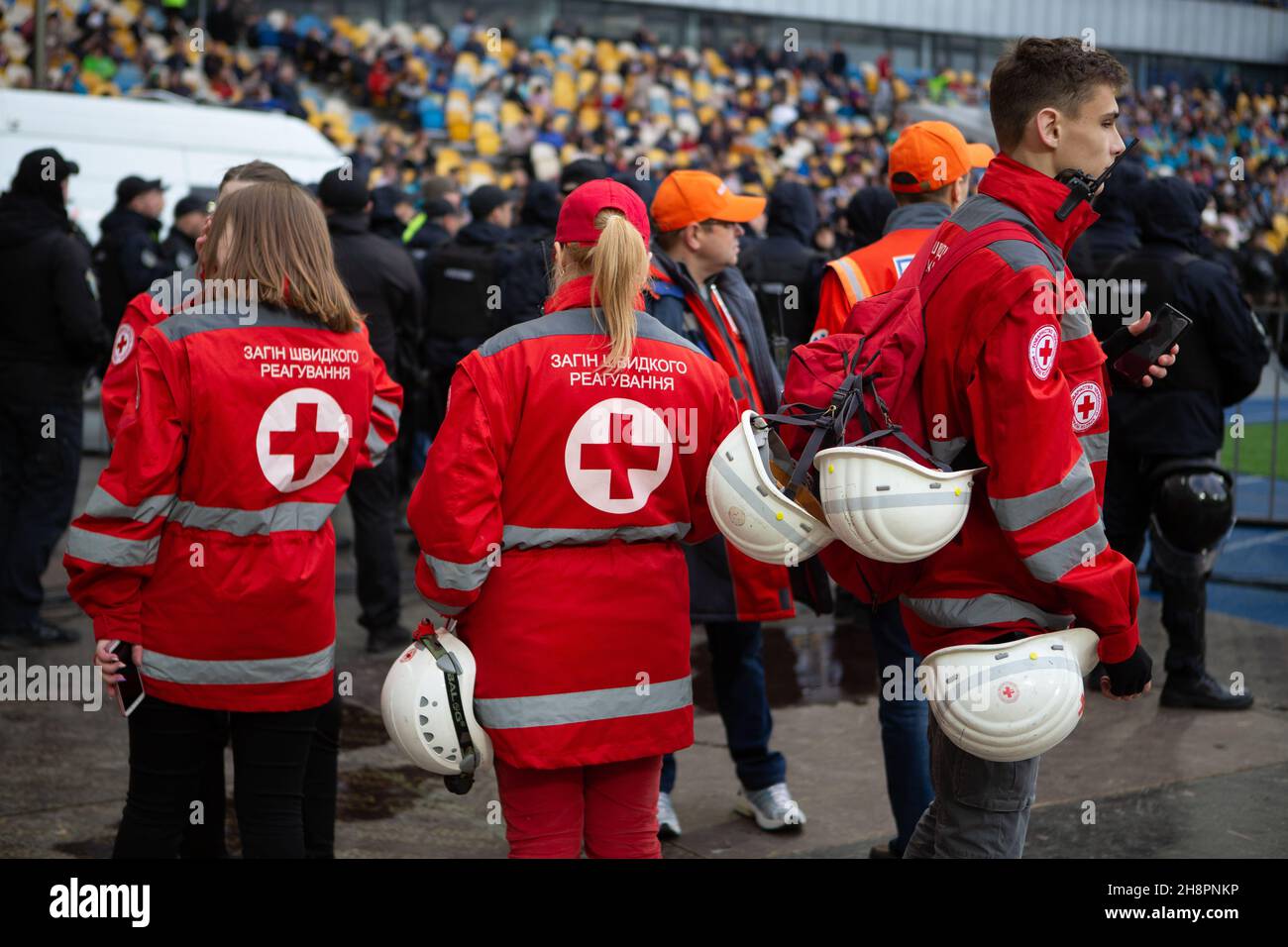 Kiev, Ukraine April 19, 2019: crowd of spectators, police, army and ...