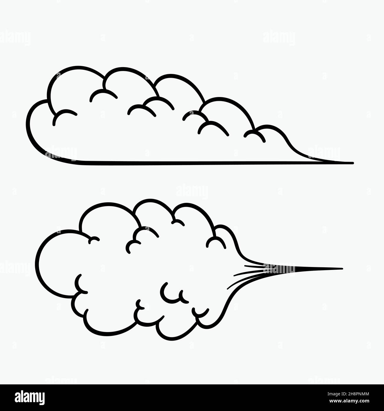 Comic clouds, cartoon vector clouds in line style isolated on light ...