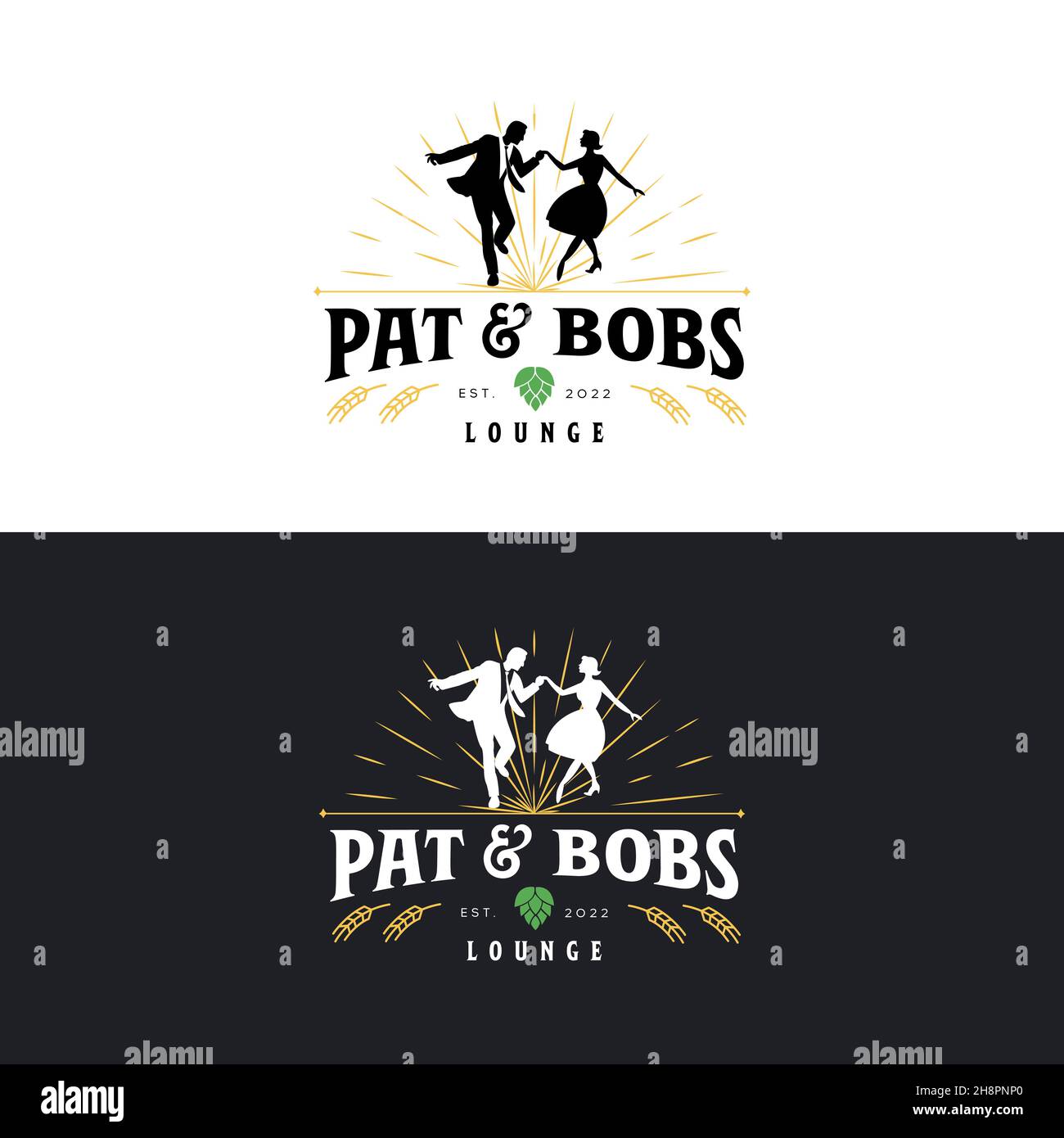 Retro Dance Couple Logo.Vintage Beautiful couple dancing logo.Bar ...