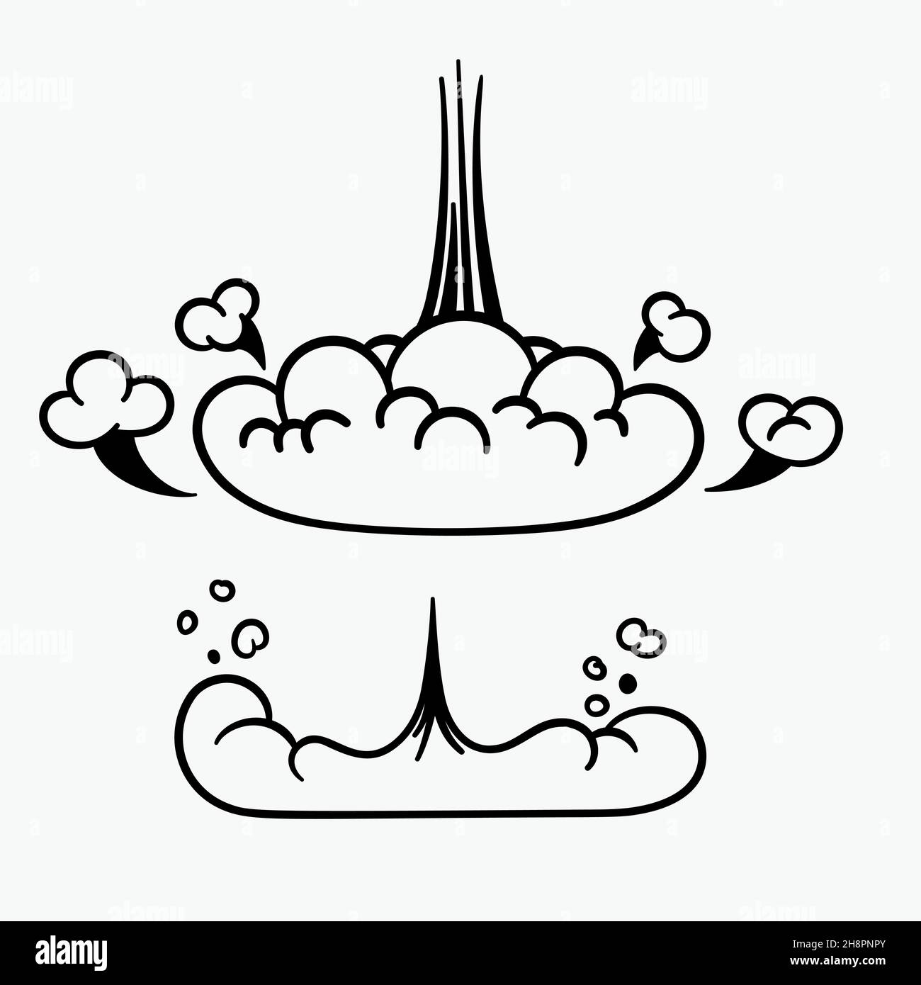 Comic clouds, cartoon vector clouds in line style isolated on light ...