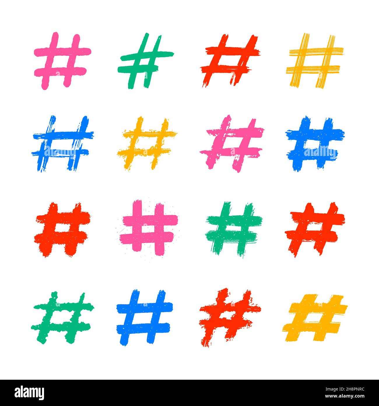 Hashtags, vector color tag icons on white background. Hand Drawn vector ...