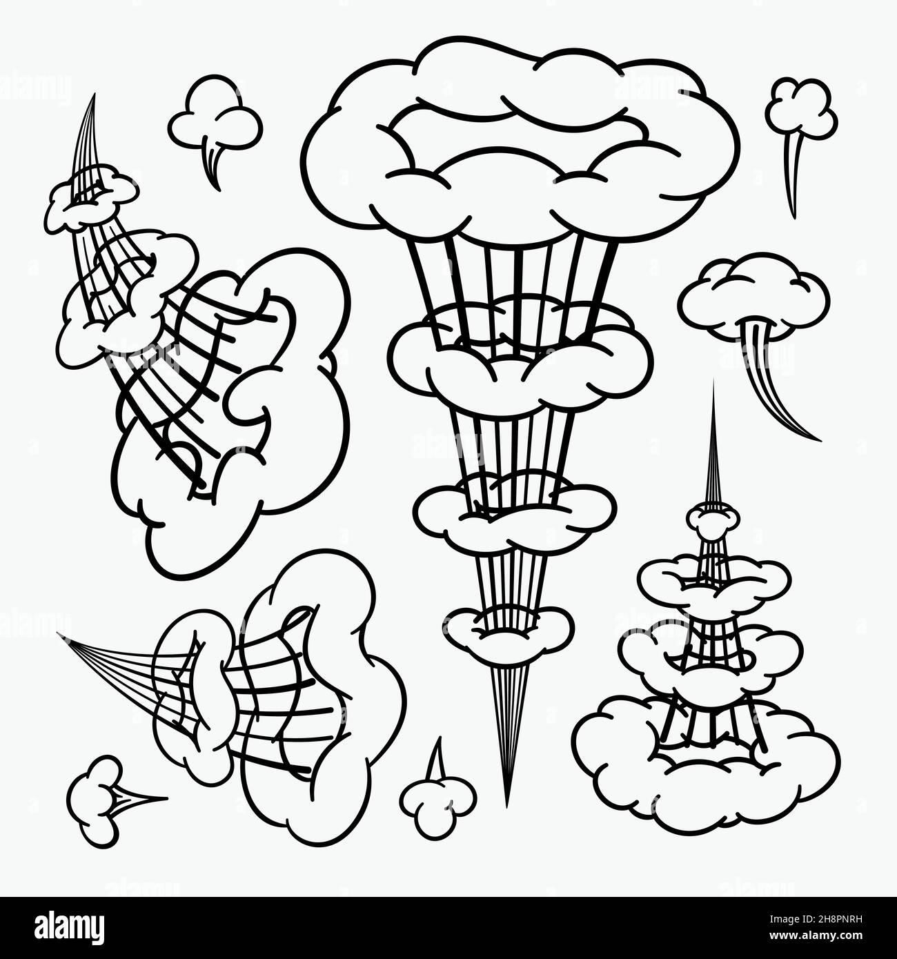 Comic clouds, cartoon vector clouds in line style isolated on light ...