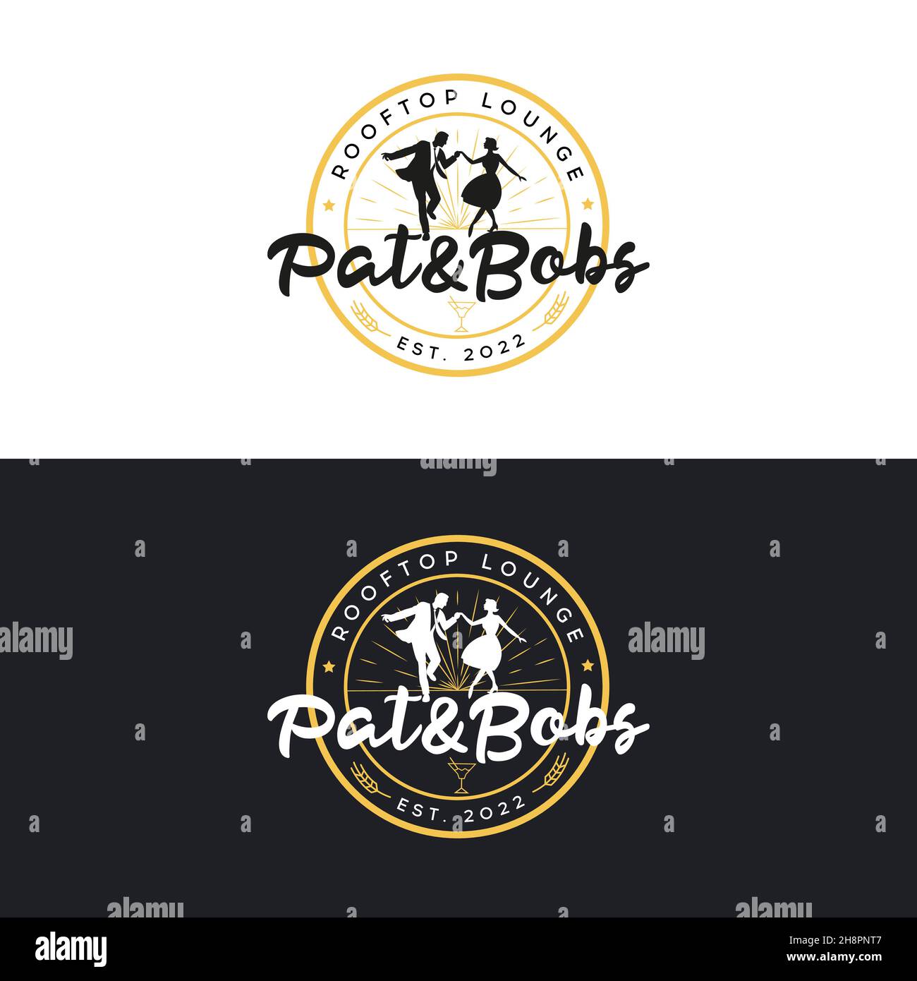 Retro Dance Couple Logo.Vintage Beautiful couple dancing logo.Bar ...