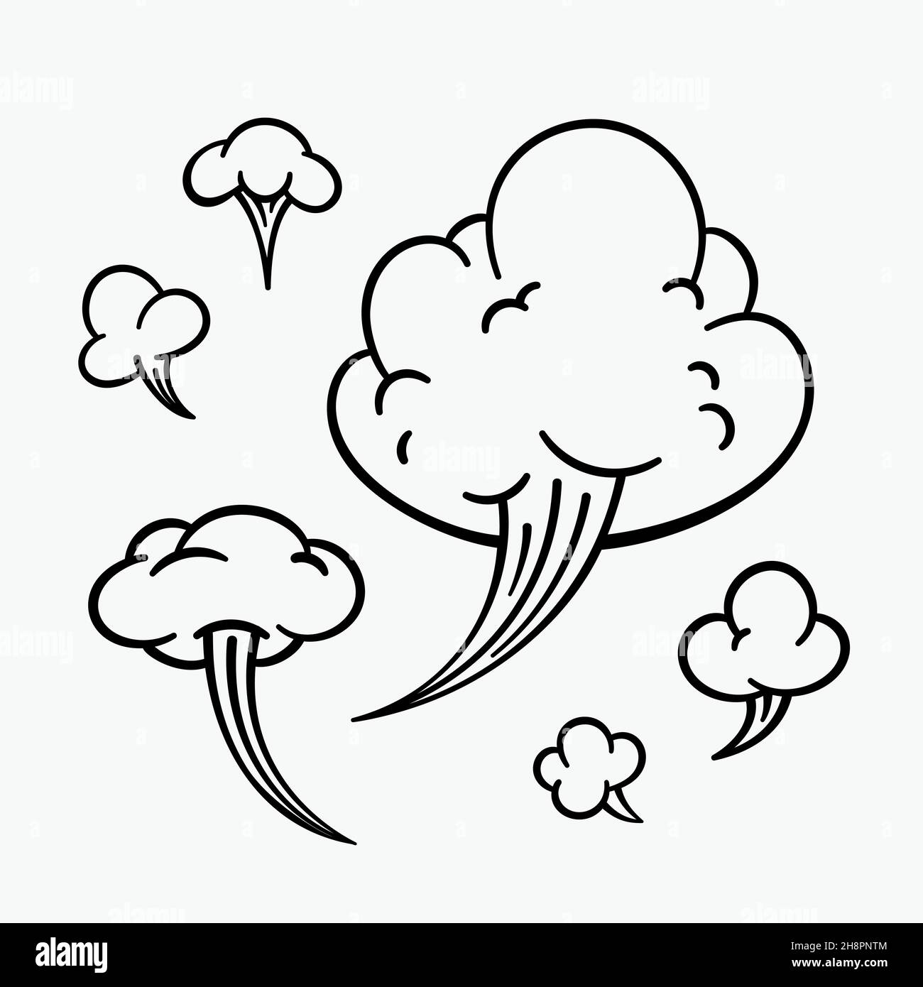 Comic clouds, cartoon vector clouds in line style isolated on light ...