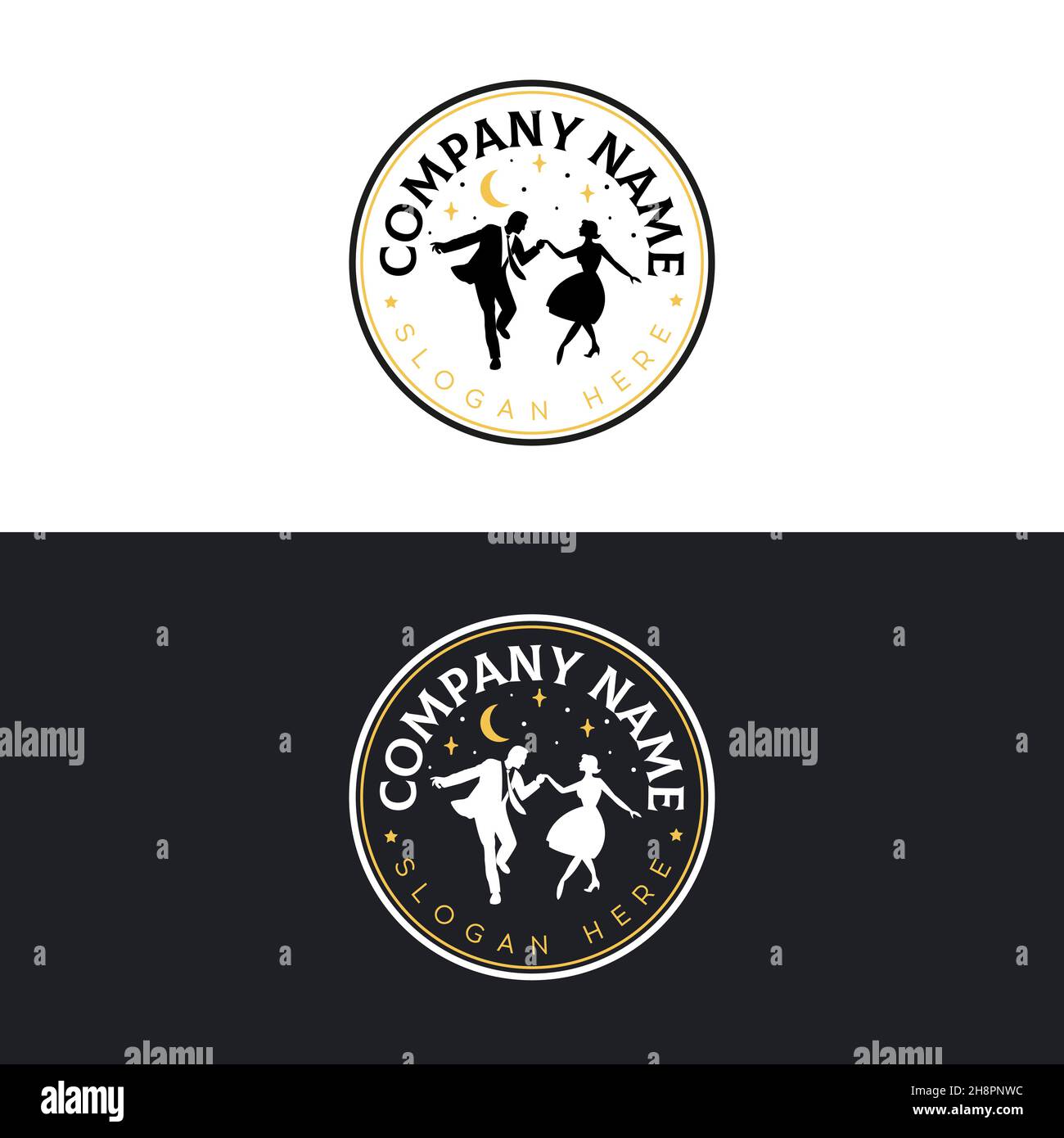 Retro Dance Couple Logo.Vintage Beautiful couple dancing logo.Bar ...
