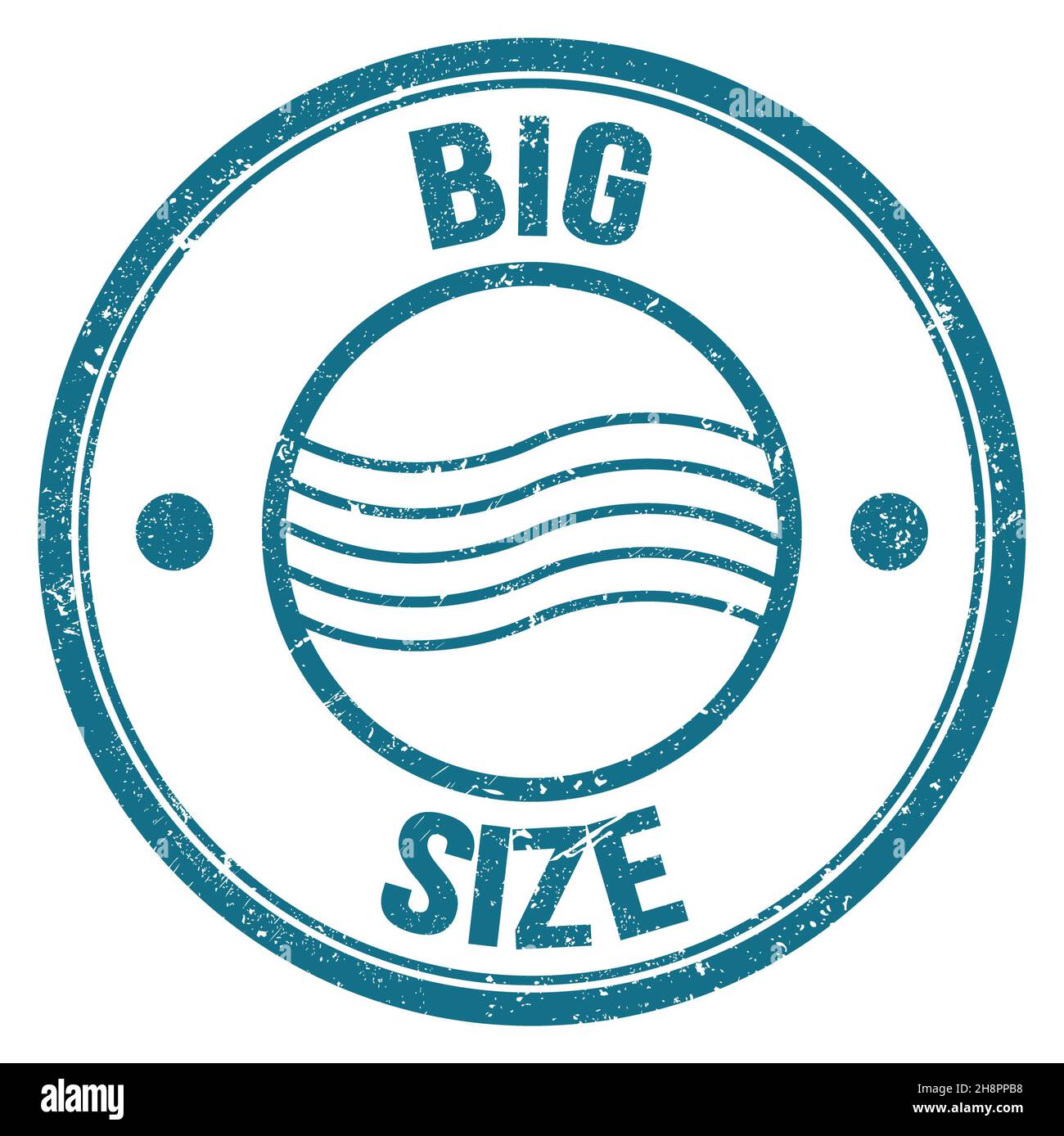 BIG SIZE text written on blue round postal stamp sign Stock Photo - Alamy