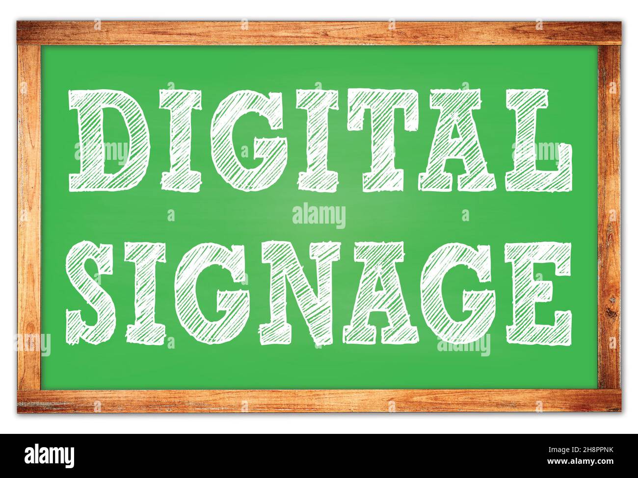 DIGITAL SIGNAGE written on green wooden frame school blackboard Stock ...