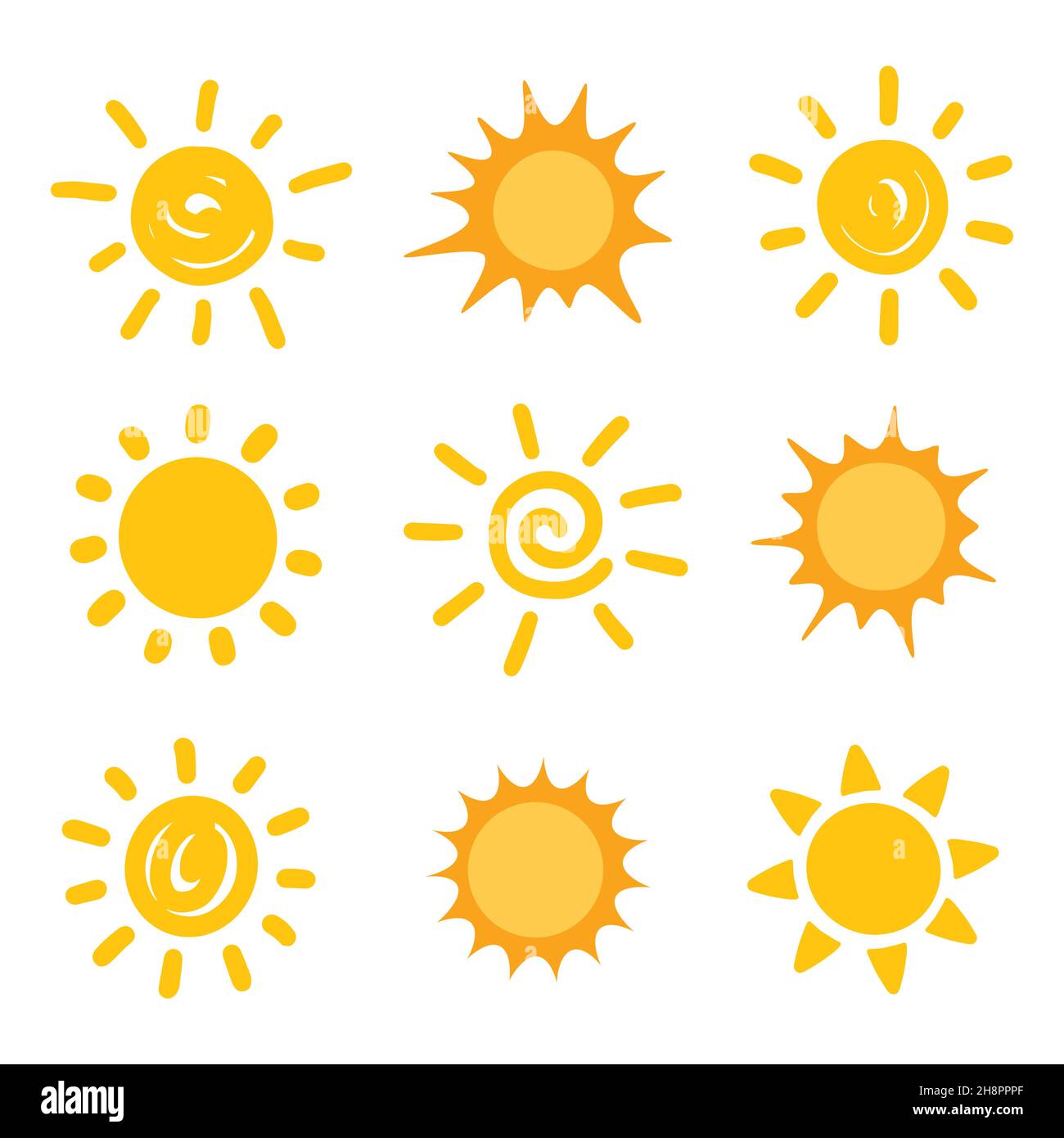 Set yellow sun hand drawn. Vector illustration Stock Vector Image & Art ...