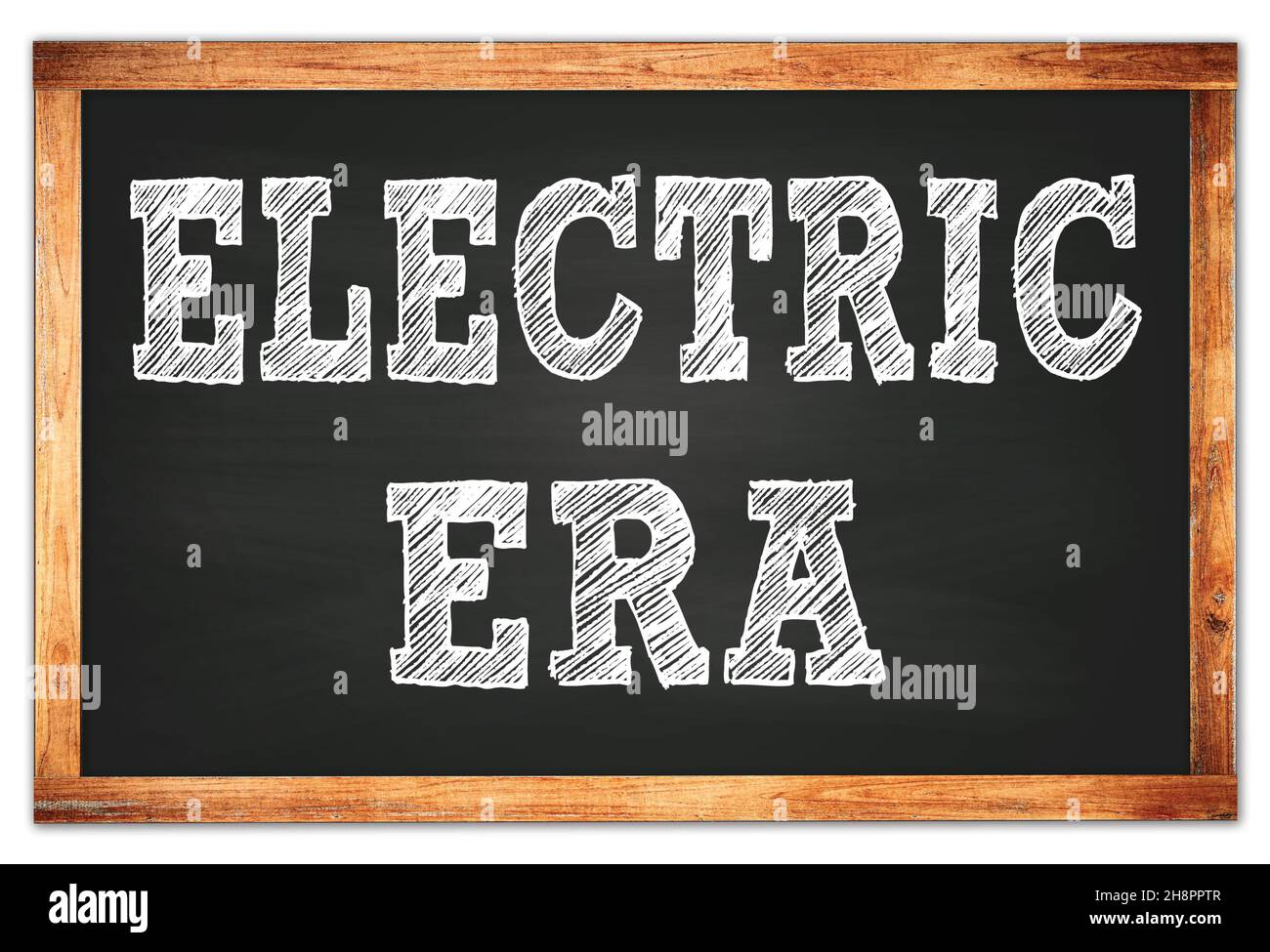 ELECTRIC ERA written on black wooden frame school blackboard Stock ...