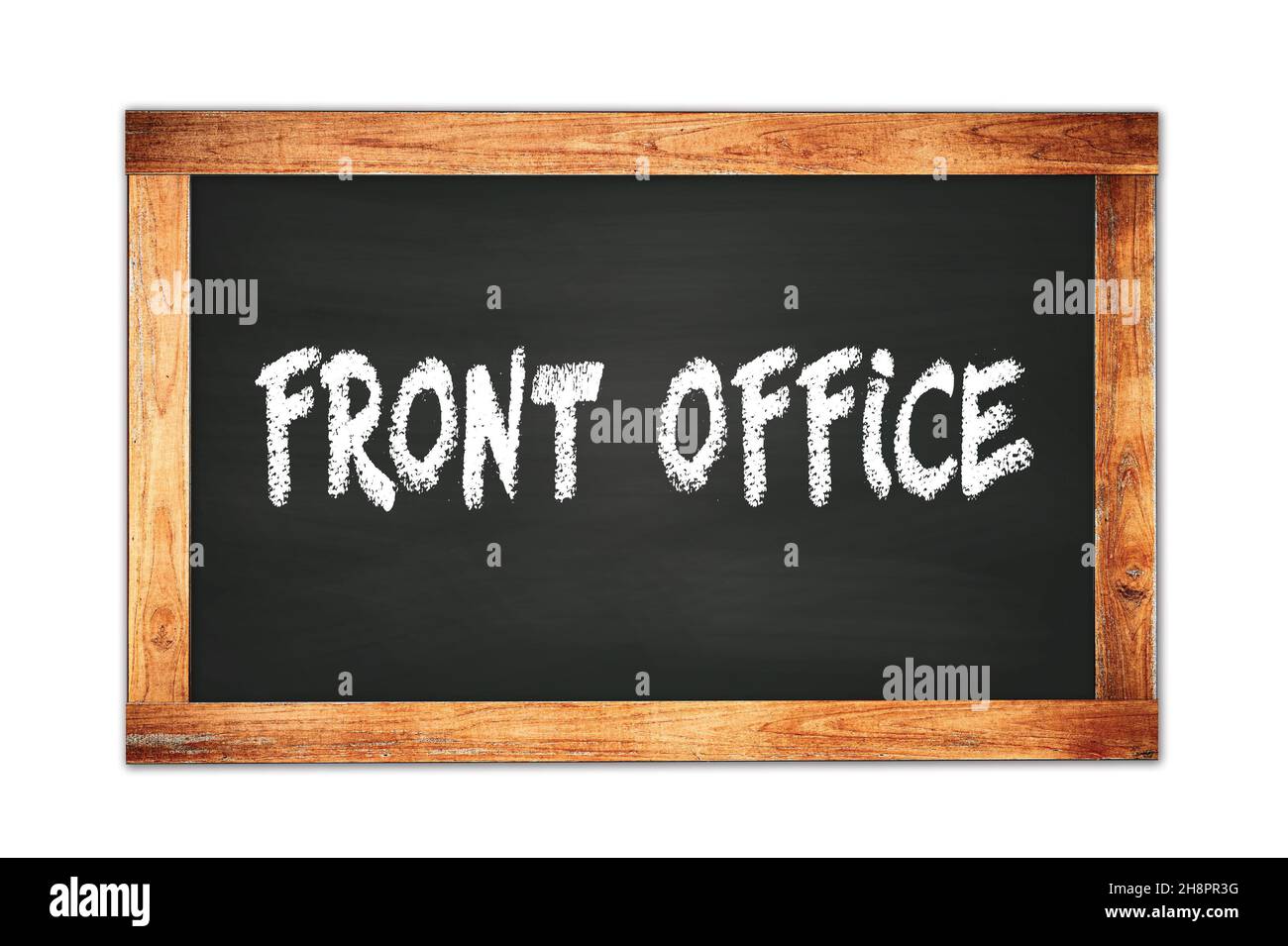 FRONT OFFICE text written on black wooden frame school blackboard Stock ...