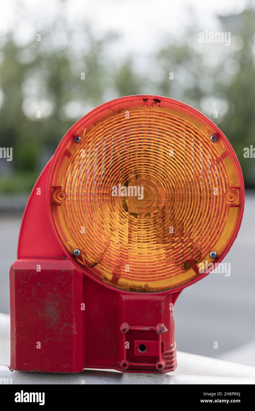 Red construction site lamp on a barque Stock Photo - Alamy