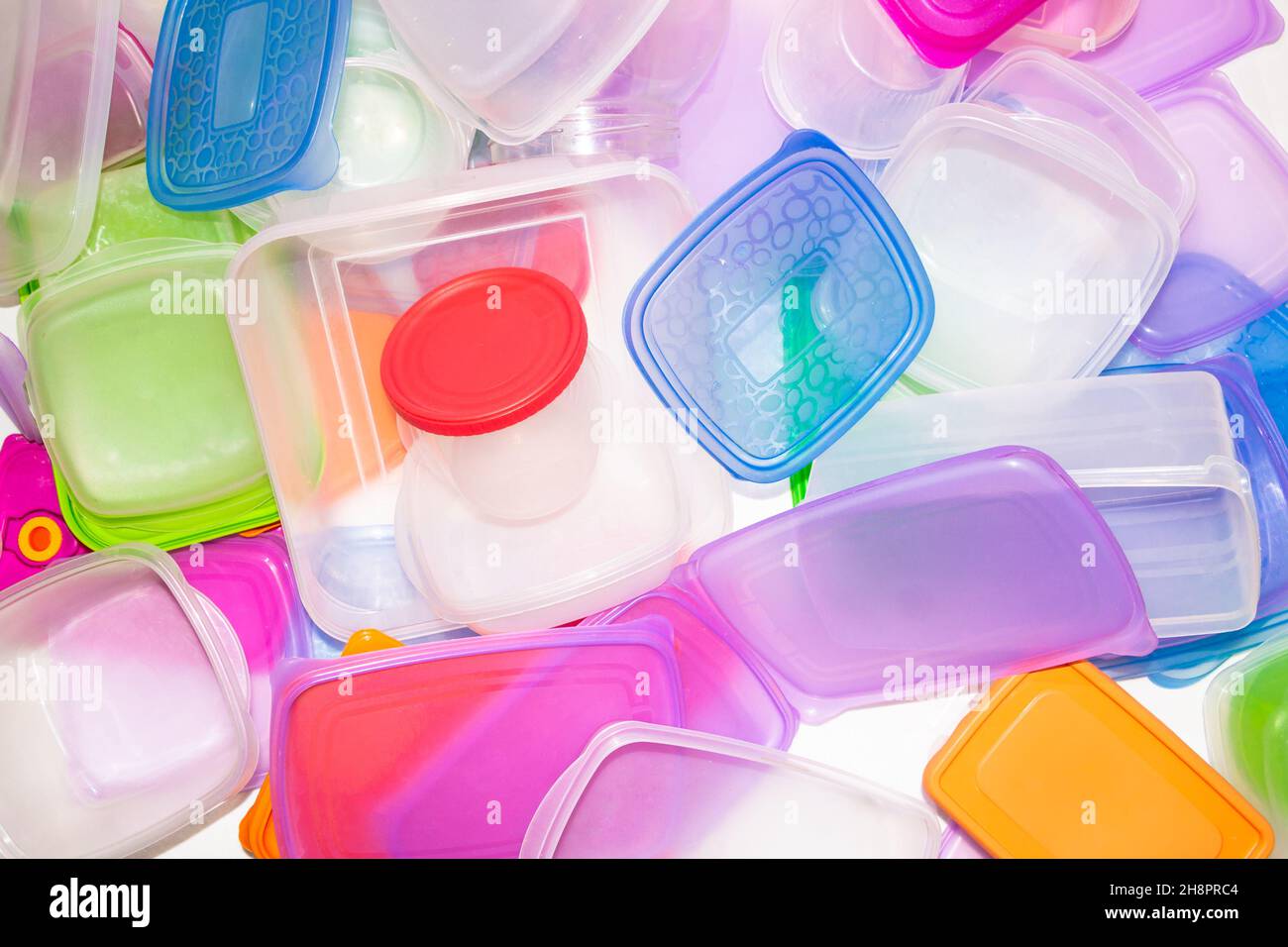 Pile of recycled food plastic containers. Batch cooking concept Stock ...