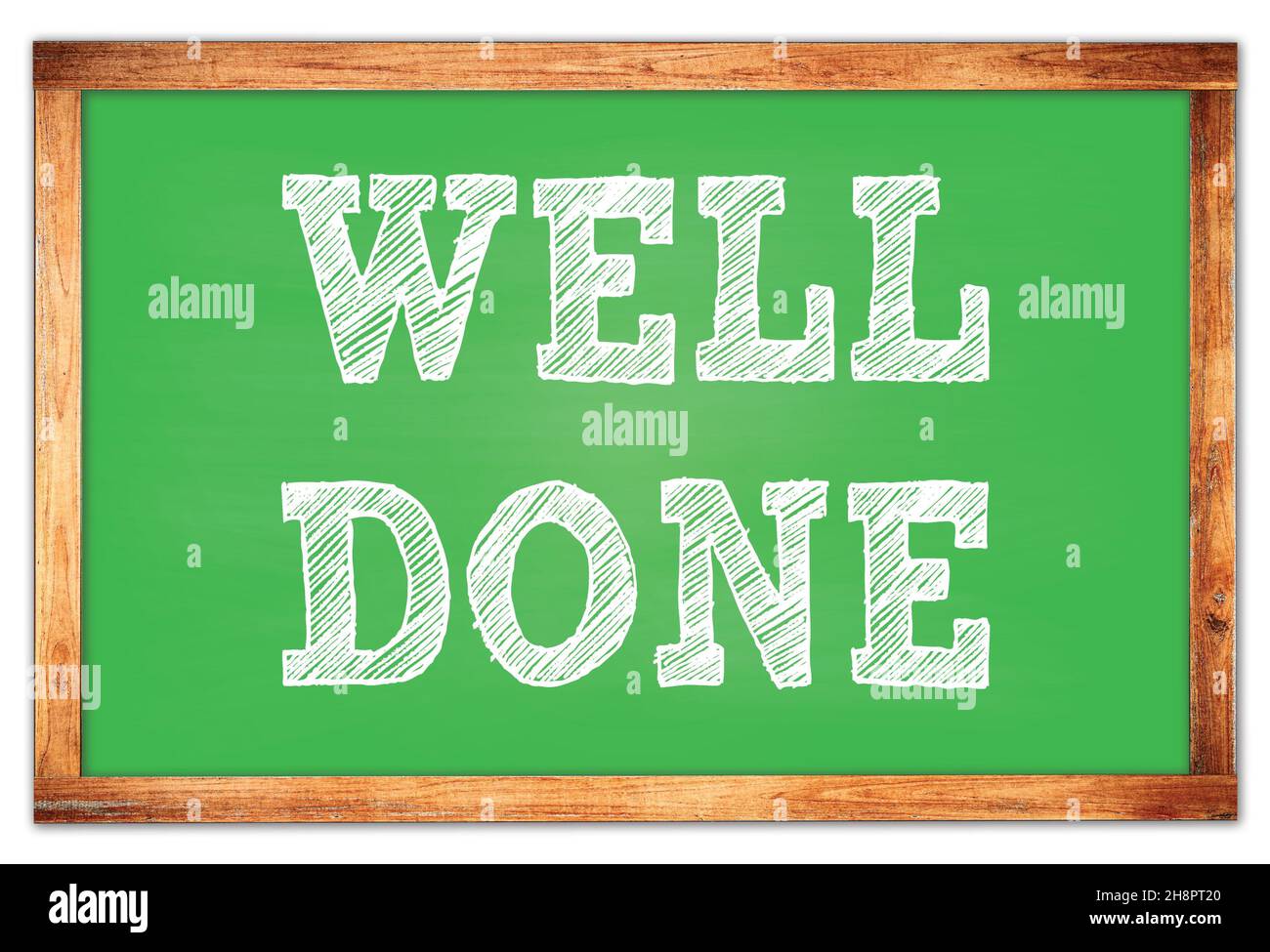 WELL DONE written on green wooden frame school blackboard Stock Photo ...