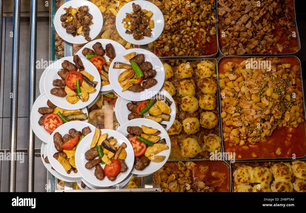 Homemade Foods Served in Big Trays at Restaurant for Sale. Traditional ...